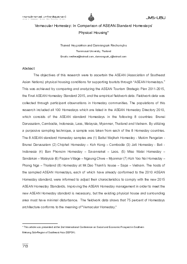 (PDF) Vernacular Homestay: In Comparison of ASEAN Standard Homestays ...