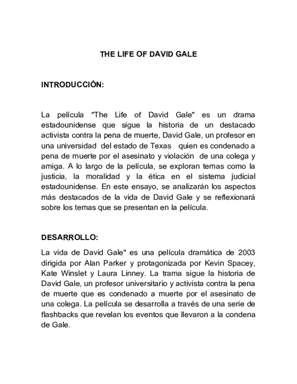 (DOC) THE LIFE OF DAVID GALE