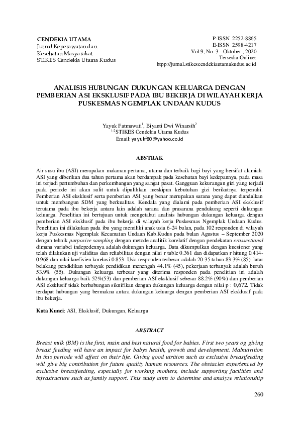 (PDF) Analisis Hubungan Dukungan Keluarga Dengan Pemberian Asi Eksklusif Pada Ibu Bekerja DI ...