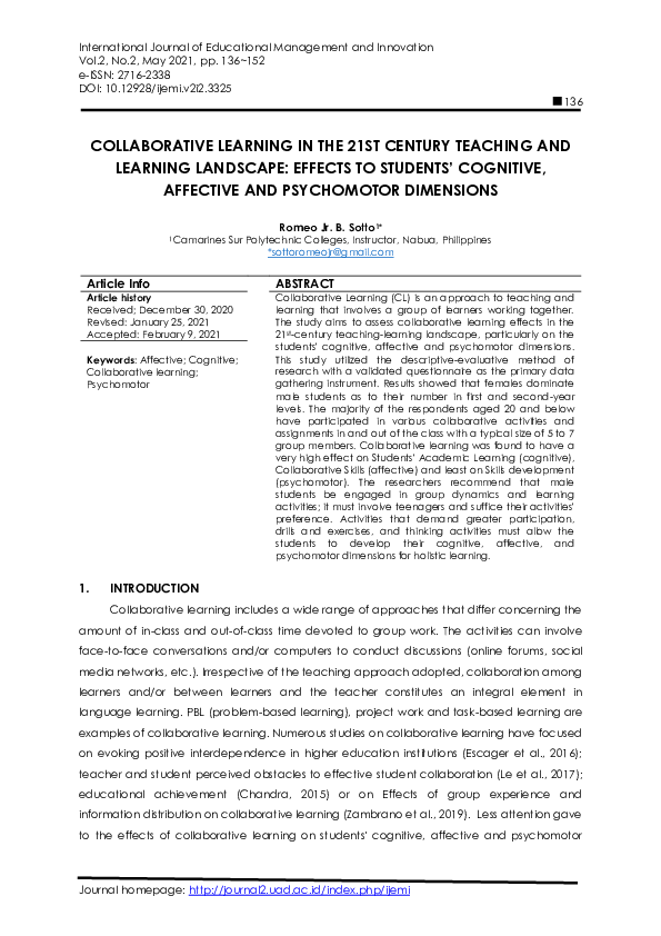 (PDF) Collaborative Learning in the 21ST Century Teaching and Learning ...