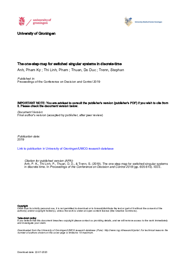 (PDF) The one-step-map for switched singular systems in discrete-time