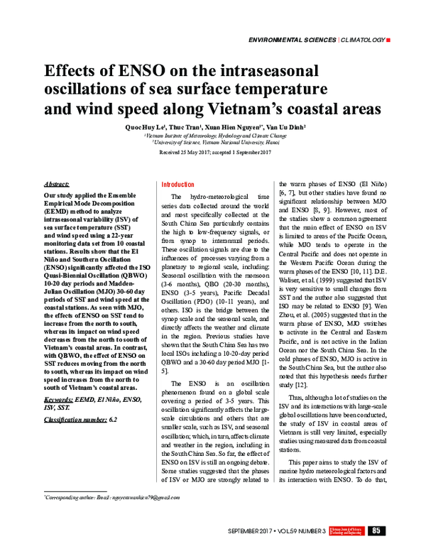 (PDF) ENSO's Impact on SST and Wind Variability in Vietnam