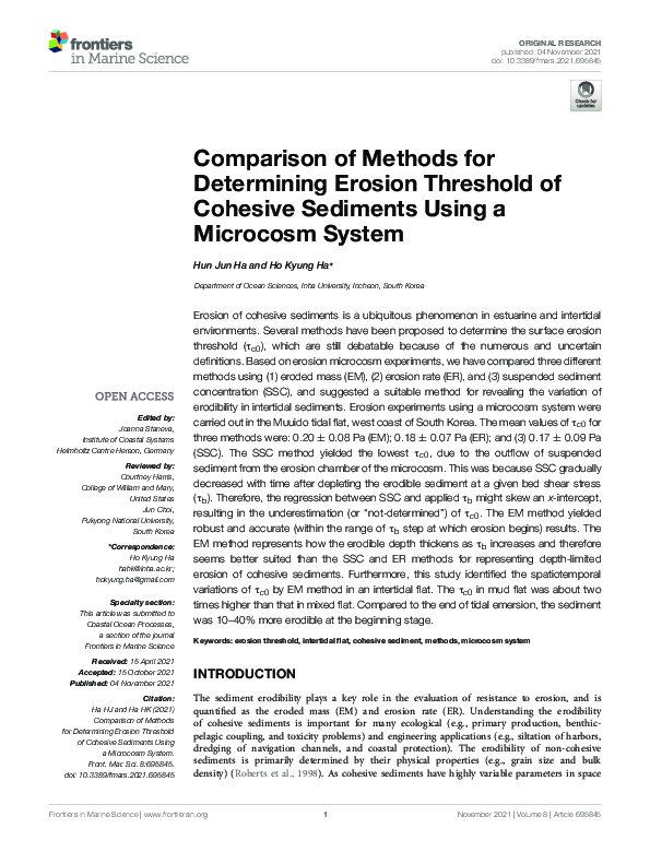 (PDF) Comparison of Methods for Determining Erosion Threshold of ...