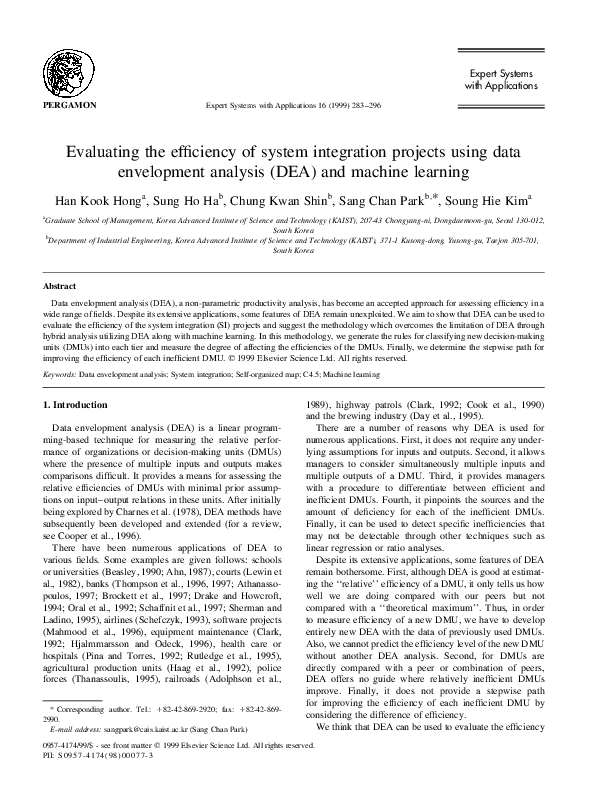 Pdf Evaluating The Efficiency Of System Integration Projects Using