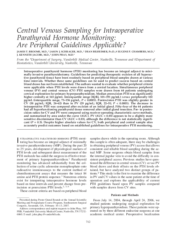 (PDF) Central Venous Sampling for Intraoperative Parathyroid Hormone ...