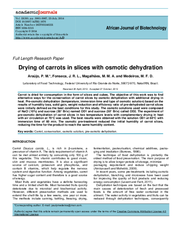 (PDF) Drying of carrots in slices with osmotic dehydration