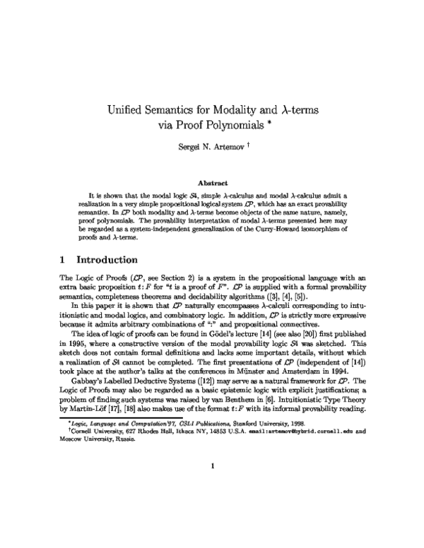 Pdf Unified Semantics For Modality And Lambda Terms Via Proof Polynomials