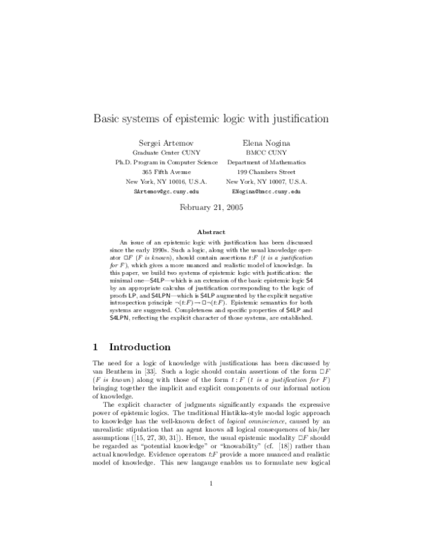 (PDF) Basic systems of epistemic logic with justification