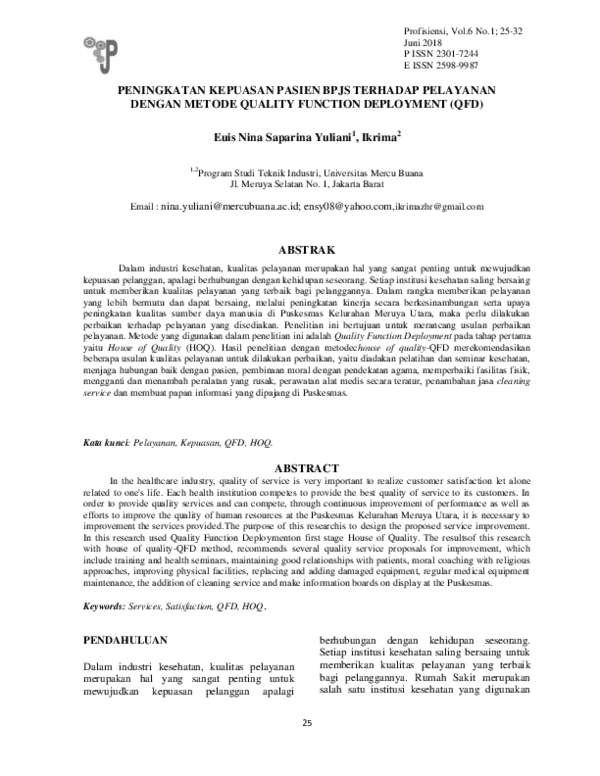(PDF) Peningkatan Kepuasan Pasien BPJS Terhadap Pelayanan Dengan Metode Quality Function ...