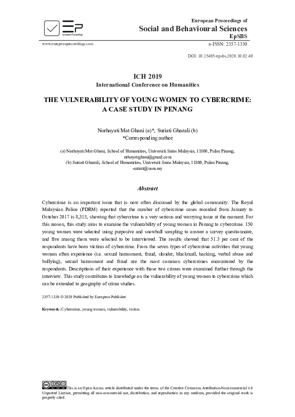 (PDF) The Vulnerability Of Young Women To Cybercrime: A Case Study In ...