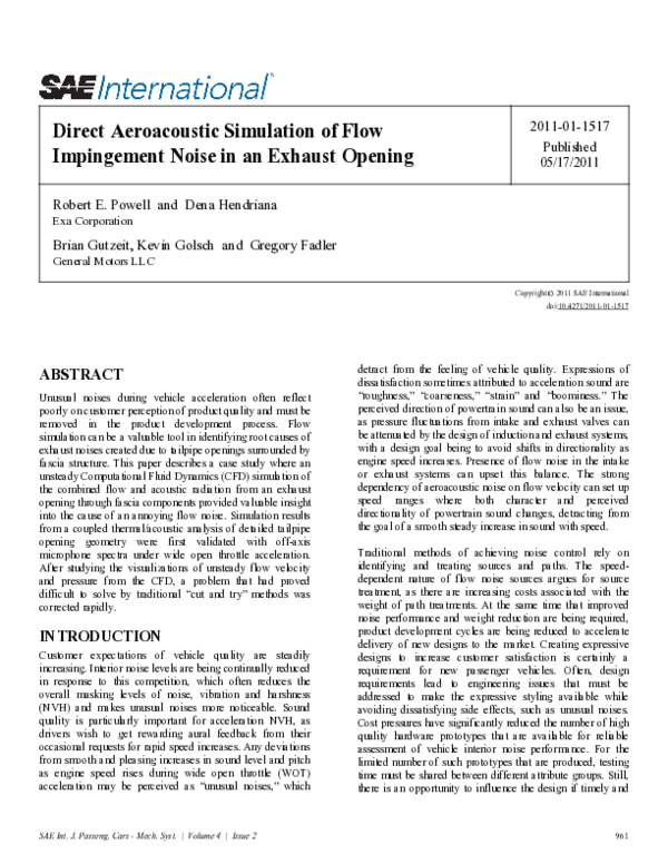 (PDF) Direct Aeroacoustic Simulation of Flow Impingement Noise in an ...