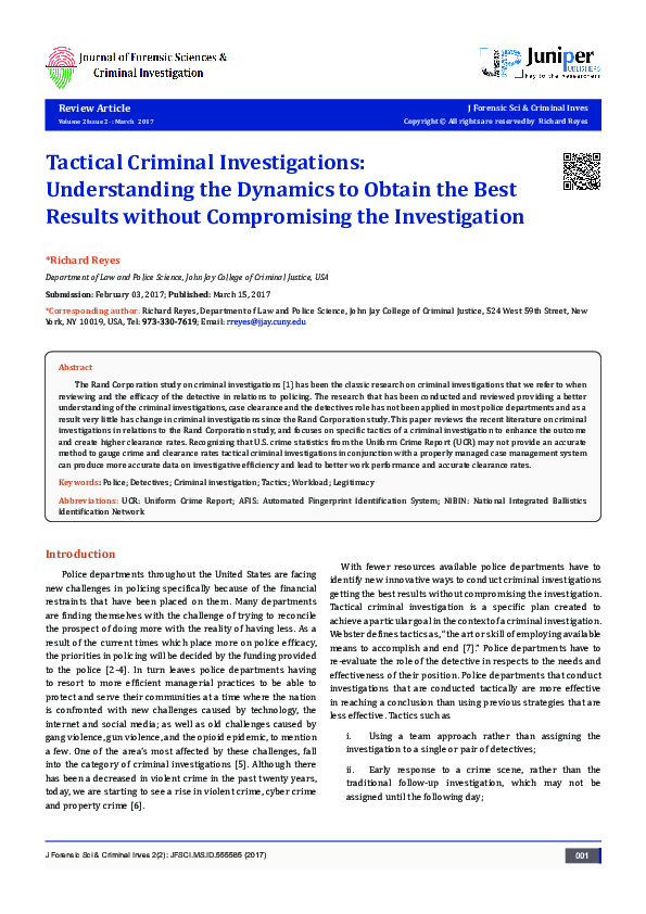(PDF) Tactical Criminal Investigations: Understanding the Dynamics to ...