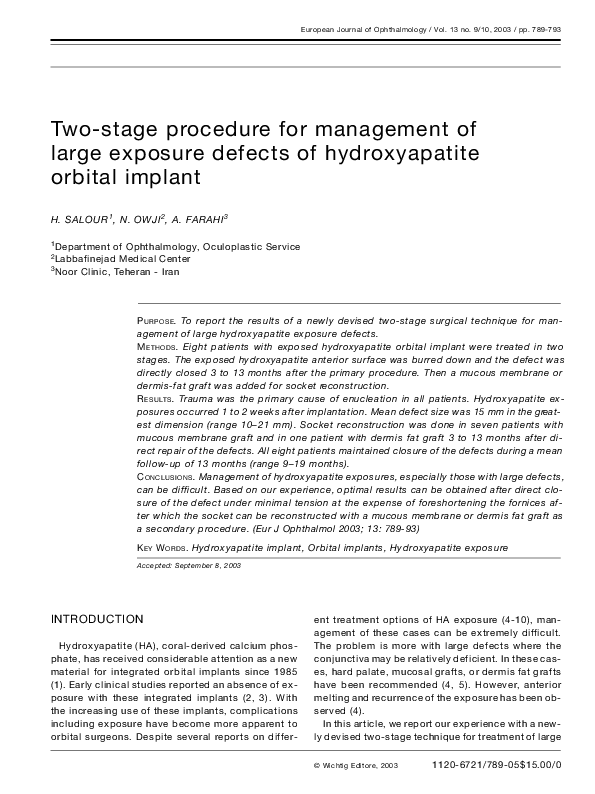 (PDF) Two-Stage Procedure for Management of Large Exposure Defects of ...