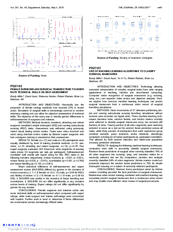 (PDF) PD27-03 USE of Machine Learning Algorithms to Classify Surgical Maneuvers