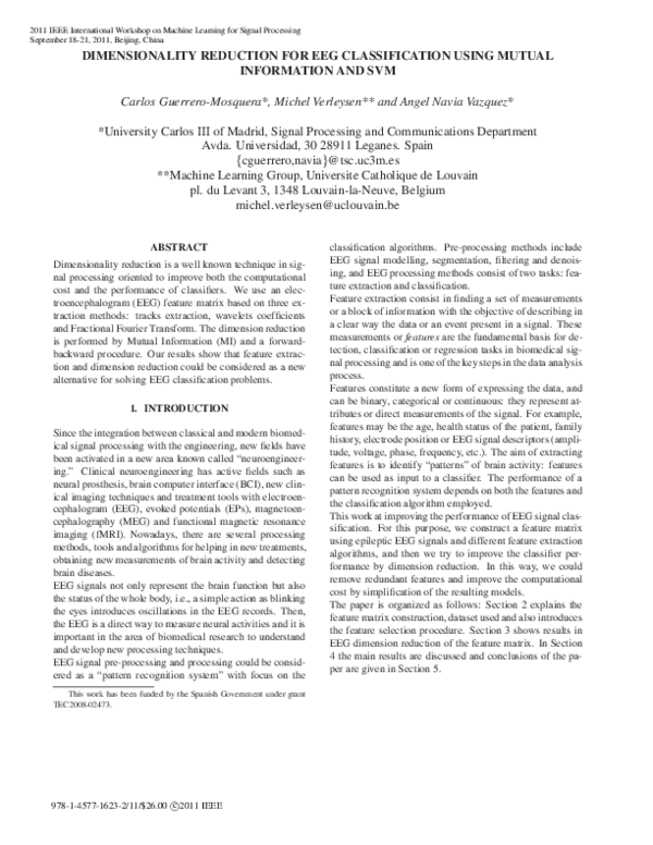 Pdf Dimensionality Reduction For Eeg Classification Using Mutual Information And Svm