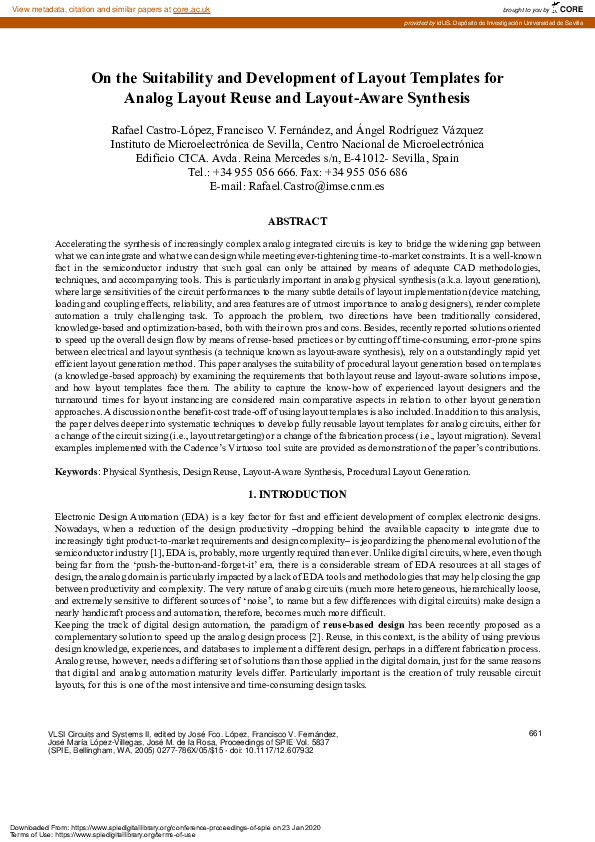 Pdf On The Suitability And Development Of Layout Templates For Analog Layout Reuse And Layout 7393