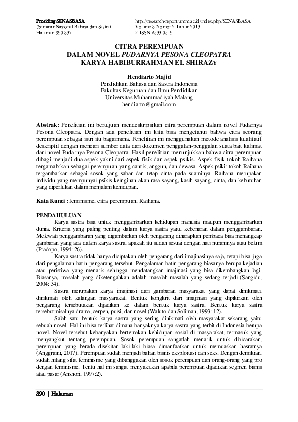 (PDF) Citra Perempuan Dalam Novel Pudarnya Pesona Cleopatra Karya Habiburrahman El Shirazy