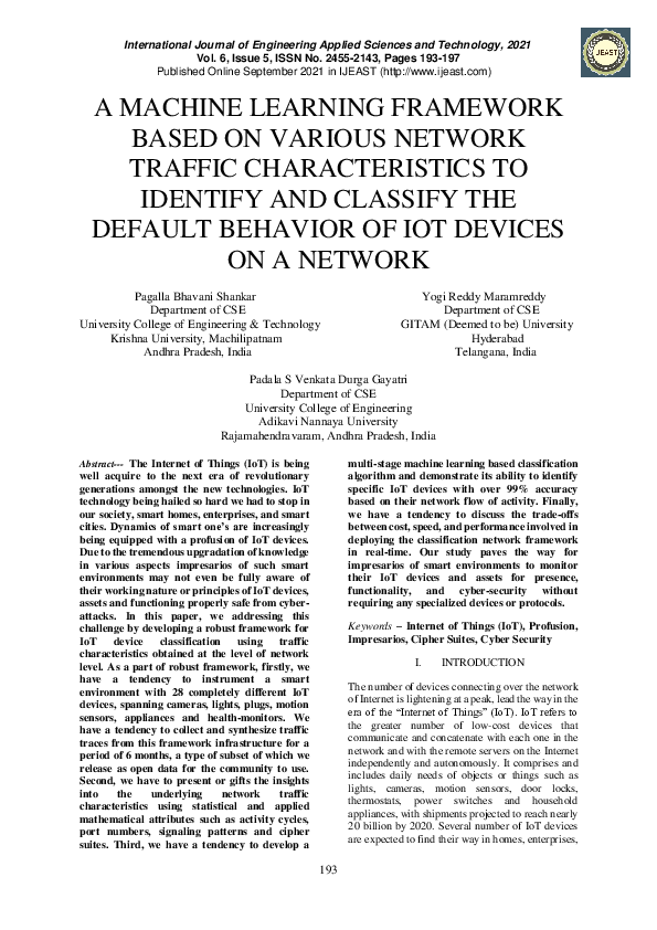(PDF) A Machine Learning Framework Based on Various Network Traffic Characteristics to Identify ...
