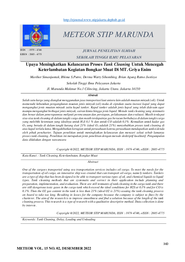 (PDF) Upaya Meningkatkan Kelancaran Proses Tank Cleaning Untuk Mencegah Keterlambatan Kegiatan ...