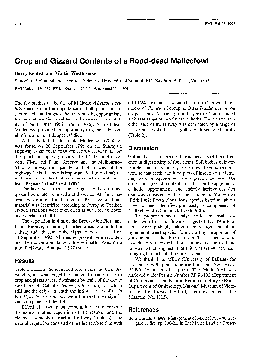 (PDF) Crop and Gizzard Contents of a Road-dead Malleefowl