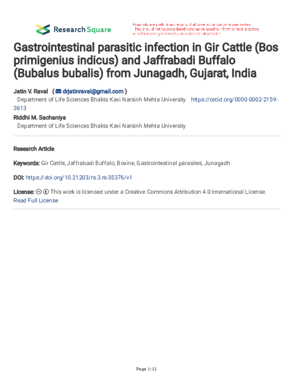 (PDF) Gastrointestinal parasitic infection in Gir Cattle (Bos ...