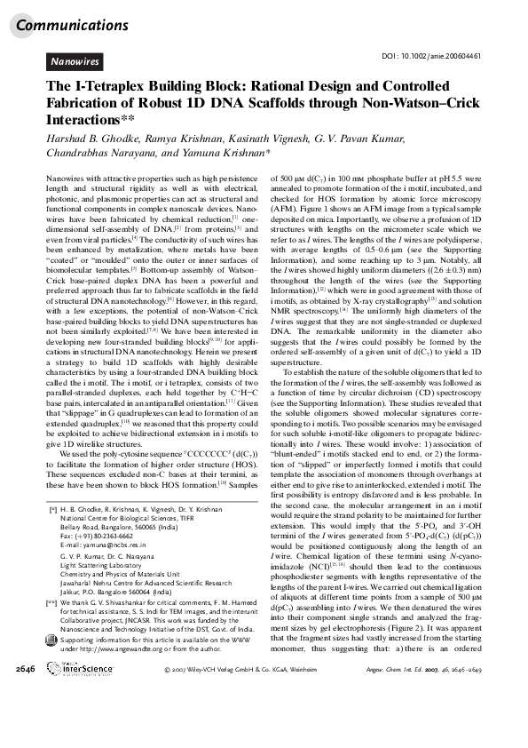 Pdf The I Tetraplex Building Block Rational Design And Controlled