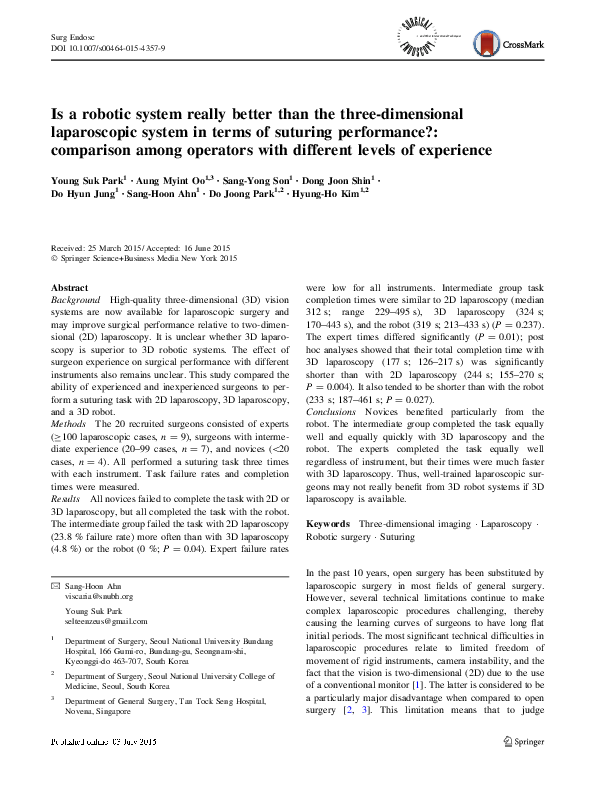 (PDF) Is a robotic system really better than the three-dimensional laparoscopic system in terms ...