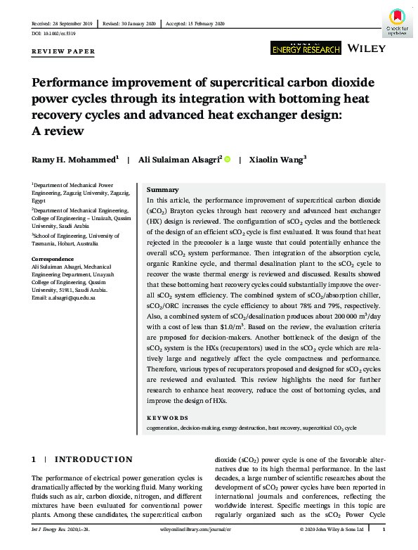 Pdf Performance Improvement Of Supercritical Carbon Dioxide Power