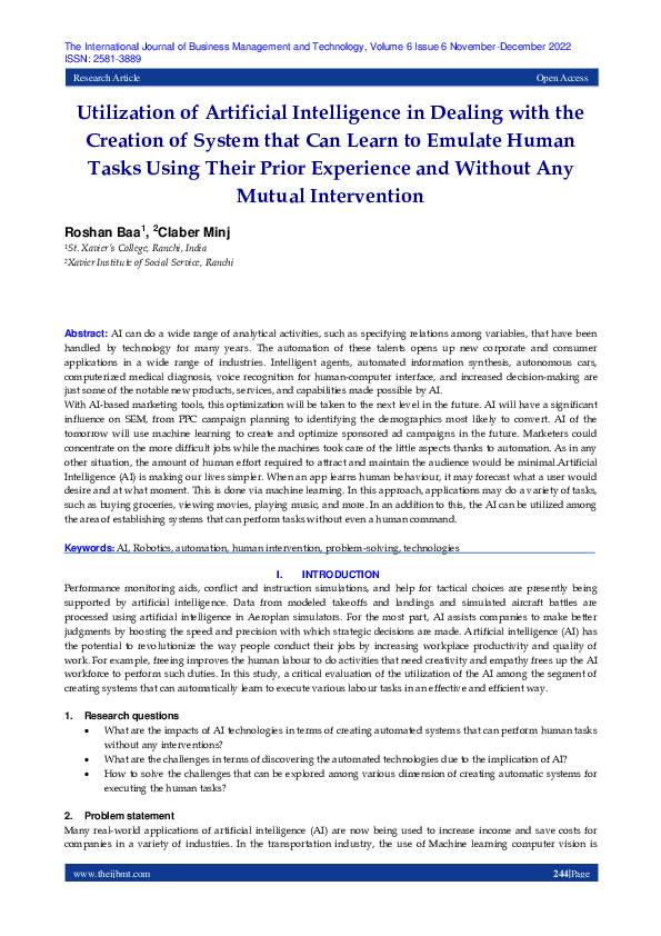 (PDF) Utilization of Artificial Intelligence in Dealing with the Creation of System that Can ...