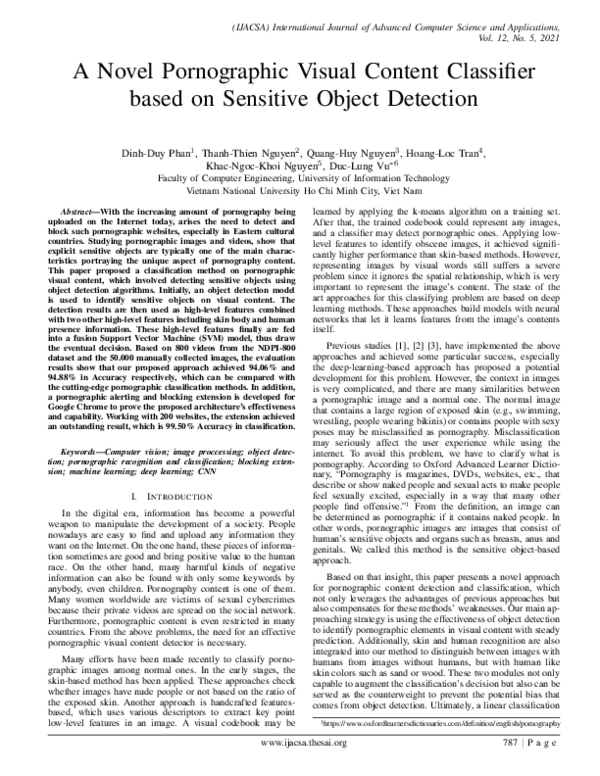 (PDF) A Novel Pornographic Visual Content Classifier based on Sensitive Object Detection | Thien ...
