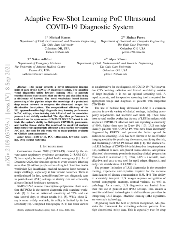 (PDF) Adaptive Few-Shot Learning PoC Ultrasound COVID-19 Diagnostic System