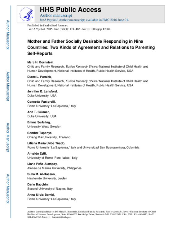 (PDF) Mother and father socially desirable responding in nine countries ...