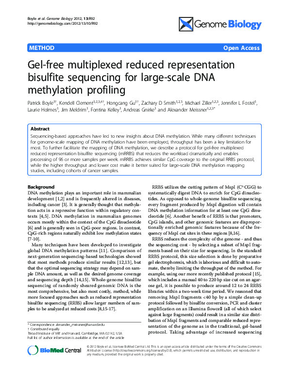(PDF) Gel-free multiplexed reduced representation bisulfite sequencing ...