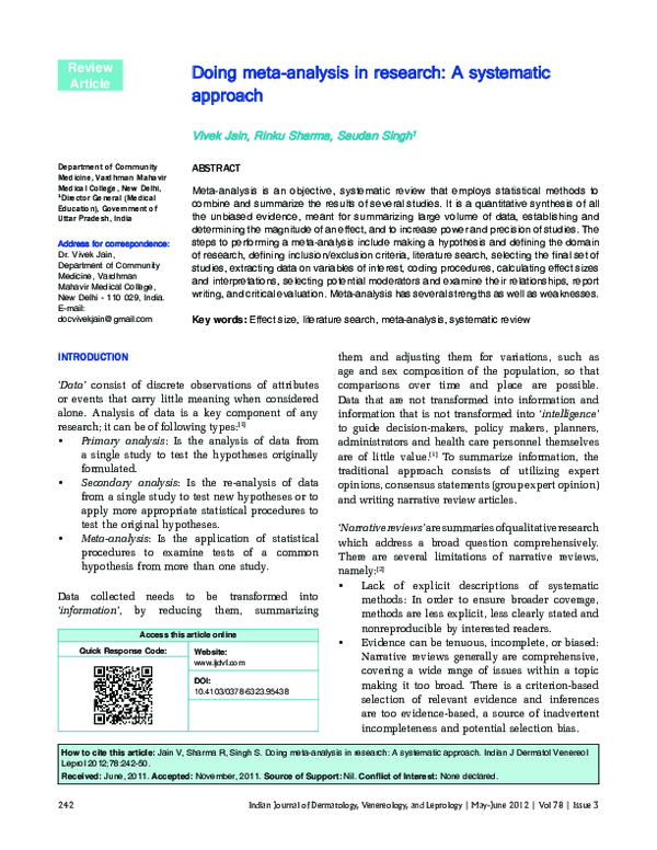 (PDF) Doing meta-analysis in research: A systematic approach