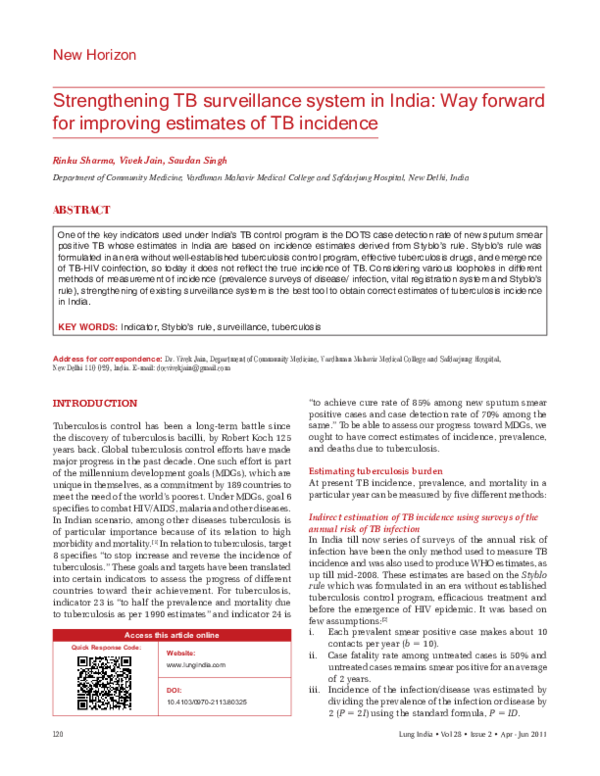 (PDF) Strengthening TB surveillance system in India: Way forward for ...