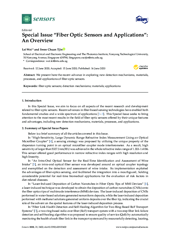 (PDF) Special Issue “Fiber Optic Sensors and Applications”: An Overview