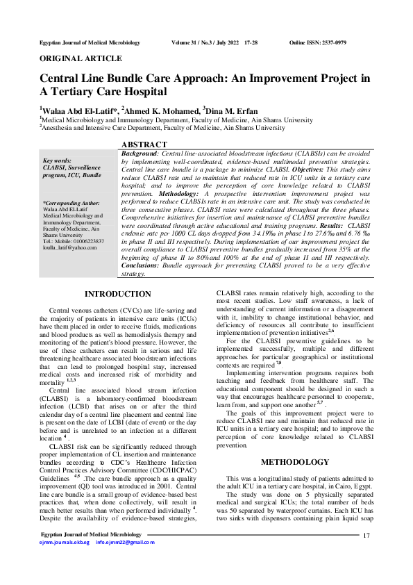 (PDF) Central Line Bundle Care Approach: An Improvement Project in A ...