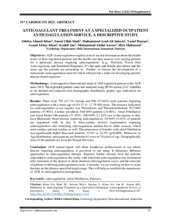 (PDF) Anticoagulant Treatment at a Specialized Outpatient ...