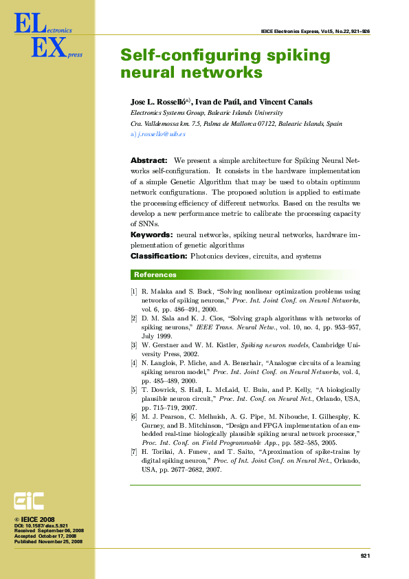 (PDF) Self-configuring spiking neural networks | ivan paul - Academia.edu