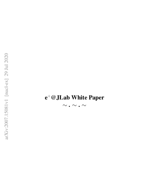 (PDF) e$^+$@JLab White Paper: An Experimental Program with Positron ...