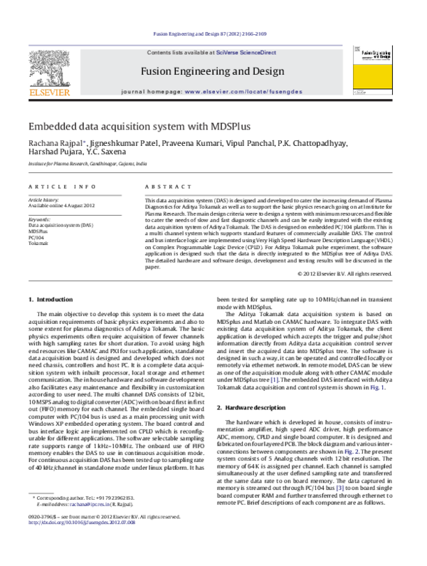 (PDF) Embedded data acquisition system with MDSPlus | praveena kumari ...