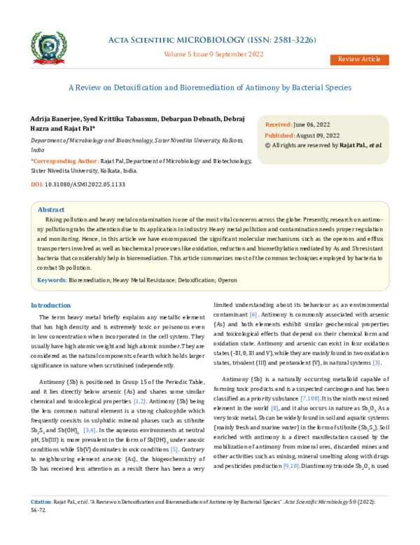 (PDF) A Review on Detoxification and Bioremediation of Antimony by ...