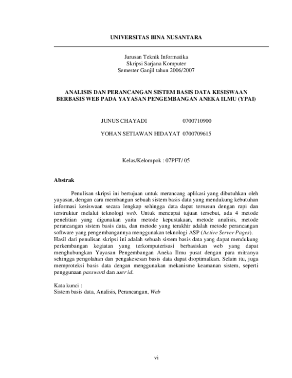 (PDF) Analisis Dan Perancangan Sistem Basis Data Kesiswaan Berbasis Web Pada Yayasan ...