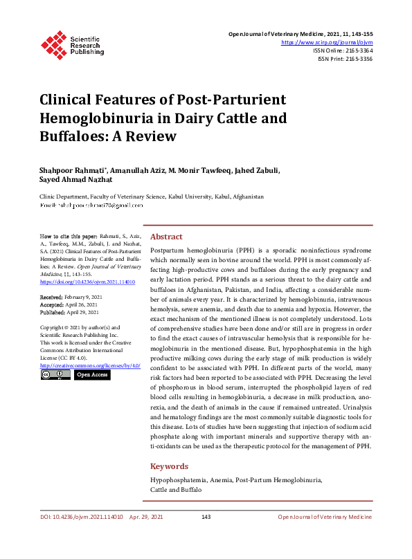 (PDF) Clinical Features of Post-Parturient Hemoglobinuria in Dairy ...
