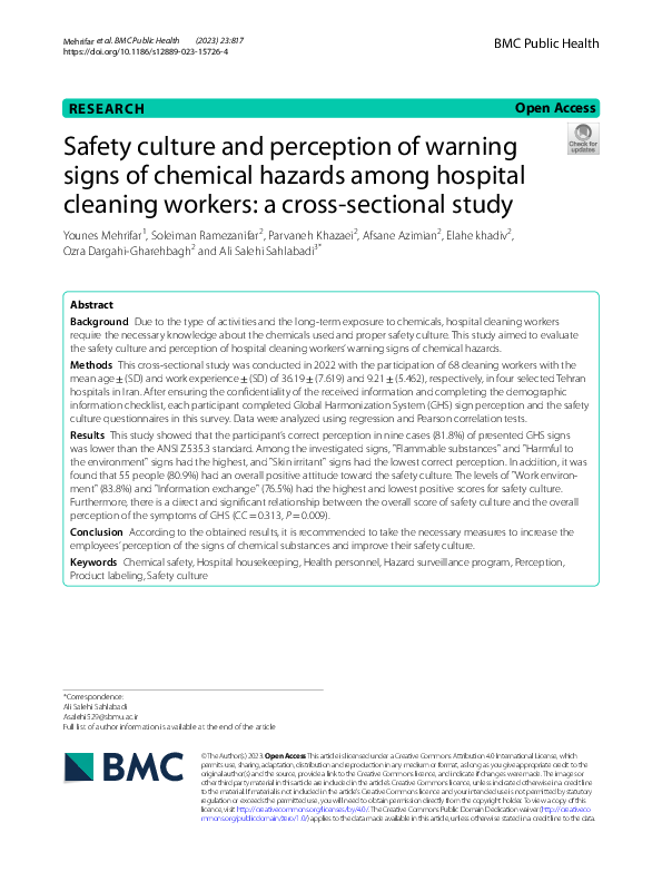 (PDF) Safety culture and perception of warning signs of chemical ...