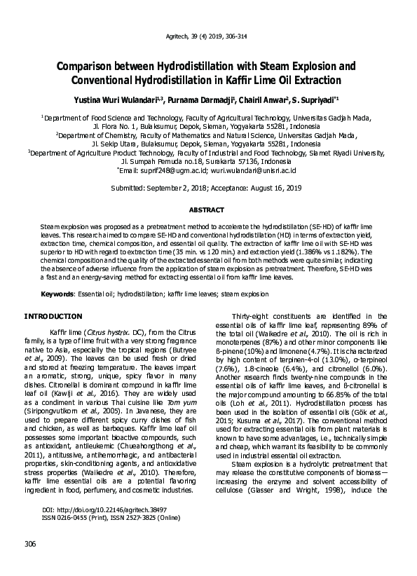 (PDF) Comparison between Hydrodistillation with Steam Explosion and Conventional ...