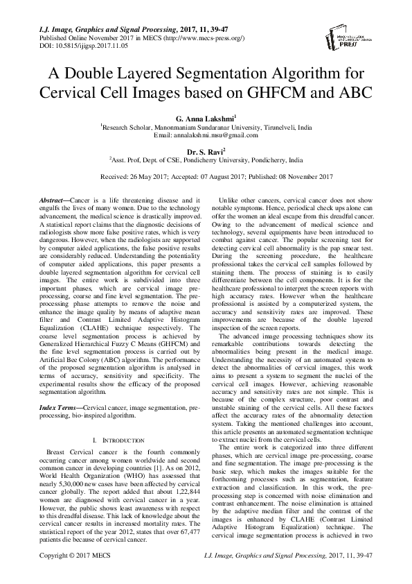 (PDF) A Double Layered Segmentation Algorithm for Cervical Cell Images ...