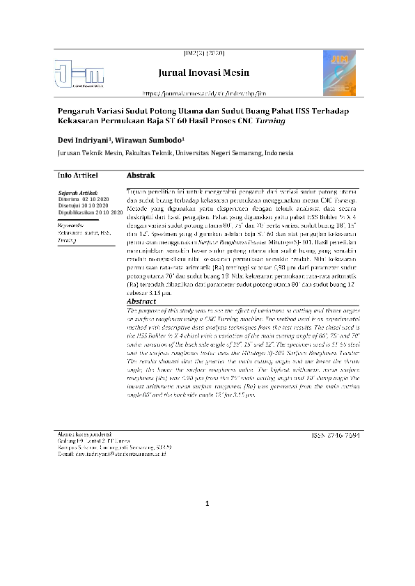 (PDF) Pengaruh Variasi Sudut Potong Utama dan Sudut Buang Pahat HSS ...