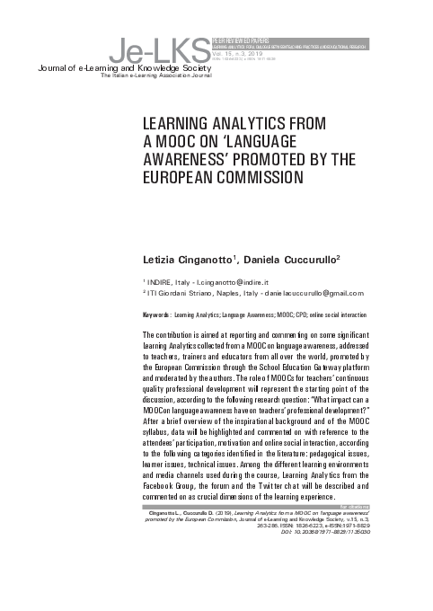 (PDF) Learning analytics in online social interactions. The case of a ...