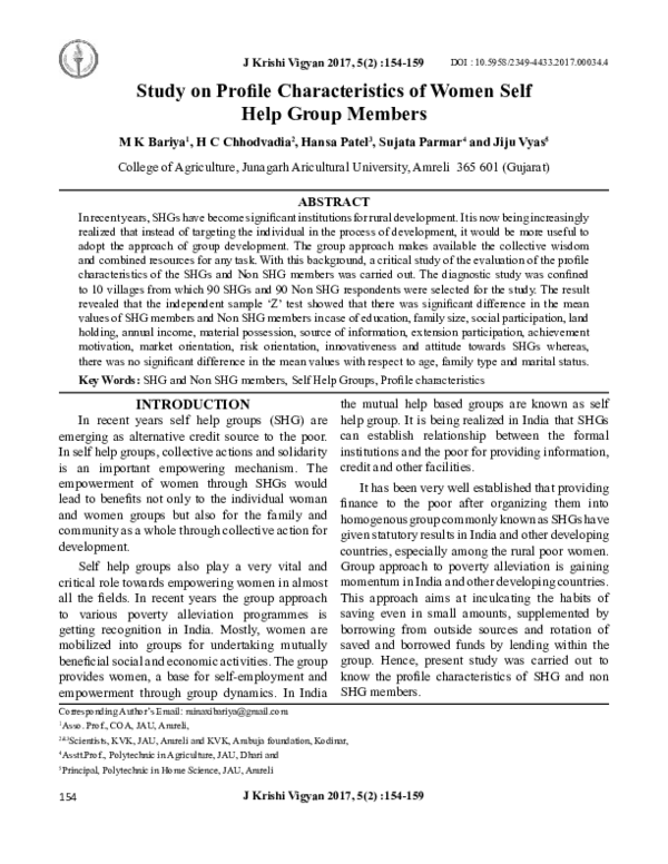 (PDF) Study on Profile Characteristics of Women Self Help Group Members ...
